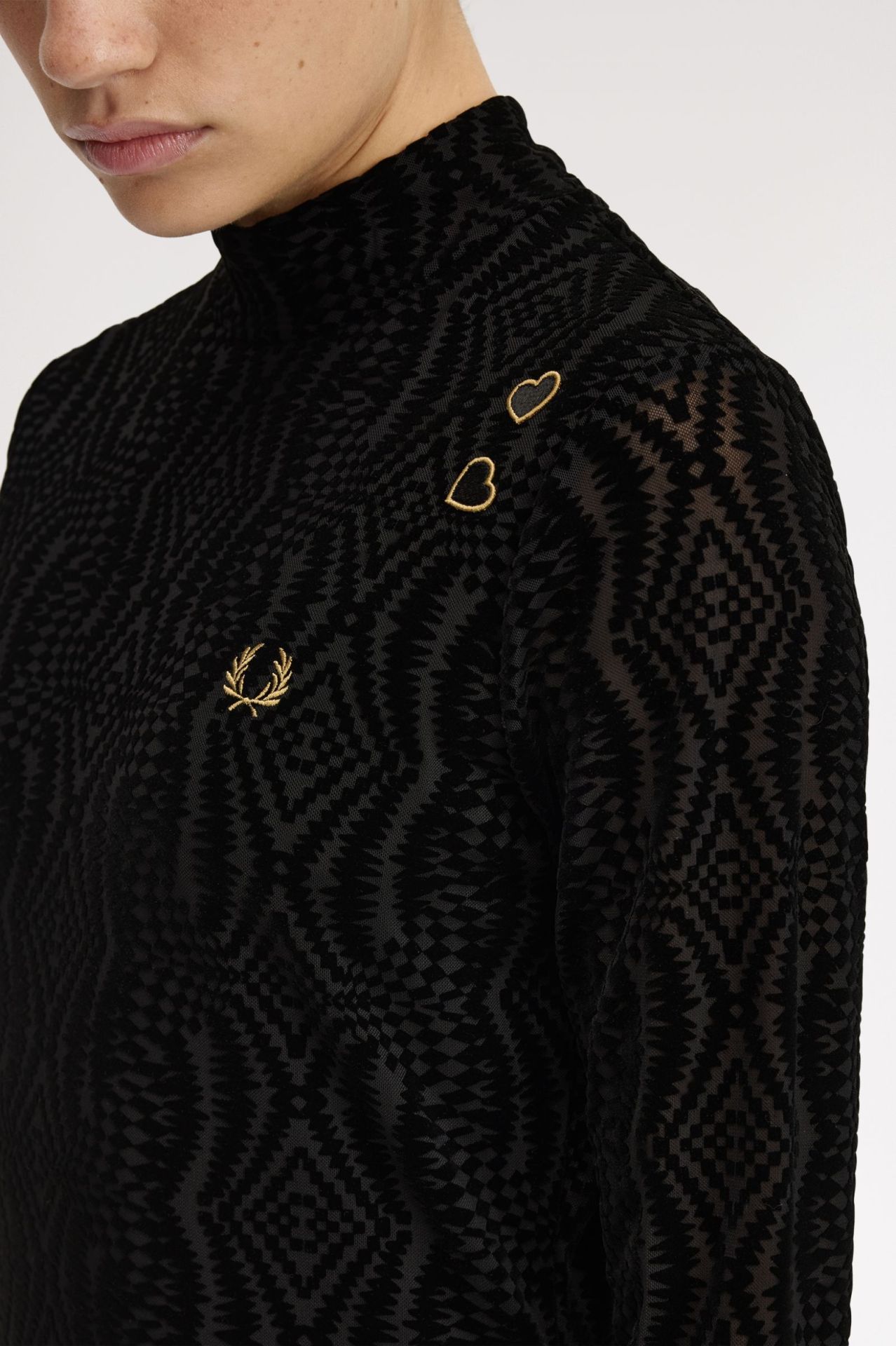 Fred Perry Flock Print Mesh Dress (Black) | 10 | SW14377.2